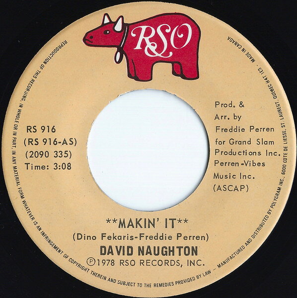 ・アーティスト David Naughton ・タイトル Makin' It ・レーベル・型番 RSO RS916 ・フォーマット 7インチレコード ・コンディション(盤) 良い (VG+) ・コンディション(ジャケット) プレインカバー（...