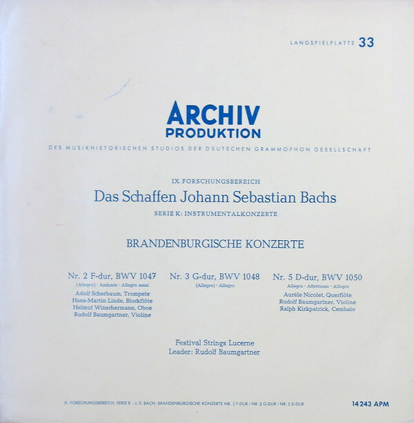 ・アーティスト Johann Sebastian Bach - Adolf Scherbaum , Hans-Martin Linde , Helmut Winschermann , Rudolf Baumgartner - Festiva...