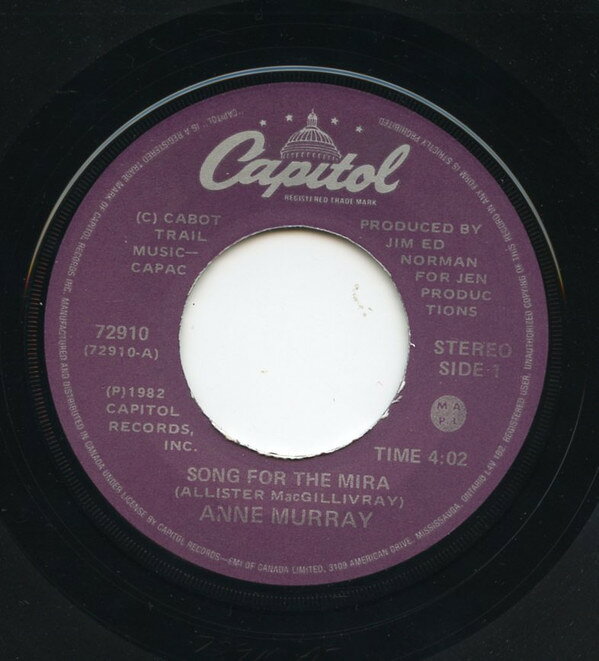 ・アーティスト Anne Murray ・タイトル Song For The Mira ・レーベル・型番 Capitol Records 72910 ・フォーマット 7インチレコード ・コンディション(盤) 良い (VG+) ・コンディショ...