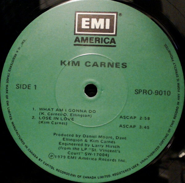 ・アーティスト Kim Carnes ・タイトル What Am I Gonna Do ・レーベル・型番 EMI America SPRO9011PROMO ・フォーマット 12インチレコード ・コンディション(盤) 良い (VG+) ・コ...