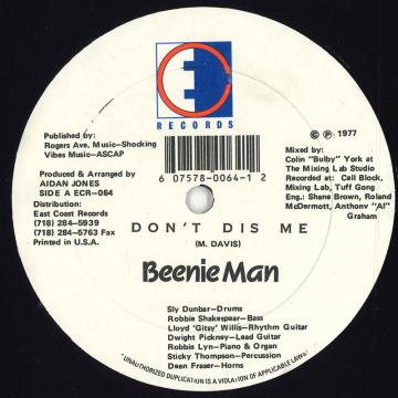 ・アーティスト Beenie Man ・タイトル Don't Dis Me ・レーベル・型番 East Coast Records ECR083 ・フォーマット 7インチレコード ・コンディション(盤) 可 (VG) ・コンディション(ジャ...