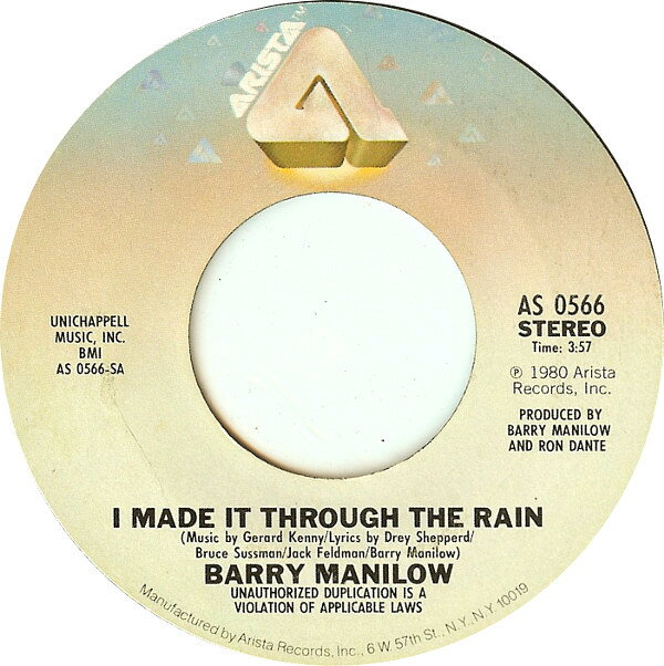 ・アーティスト Barry Manilow ・タイトル I Made It Through The Rain ・レーベル・型番 Arista AS0566 ・フォーマット 7インチレコード ・コンディション(盤) 良い (VG+) ・コンデ...