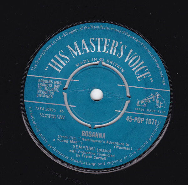 ・アーティスト Alberto Semprini ・タイトル Rosanna / Blaze It ・レーベル・型番 HIS MASTER'S VOICE 45POP1071 ・フォーマット 7インチレコード ・コンディション(盤) 良い ...