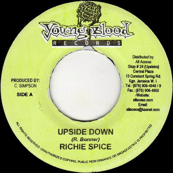 ・アーティスト Richie Spice ・タイトル Upside Down ・レーベル・型番 Young Blood Records NONE ・フォーマット 7インチレコード ・コンディション(盤) 良い (VG+) ・コンディション(...