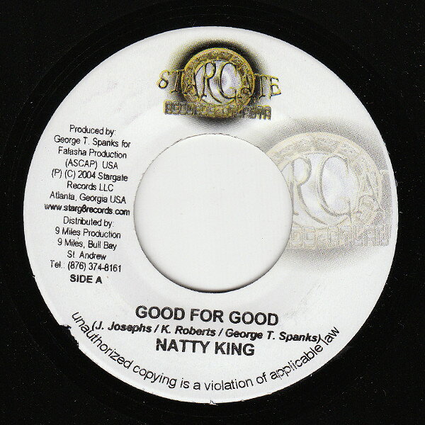 ・アーティスト Natty King ・タイトル Good For Good ・レーベル・型番 Stargate Records (3) NONE ・フォーマット 7インチレコード ・コンディション(盤) 良い (VG+) ・コンディション...