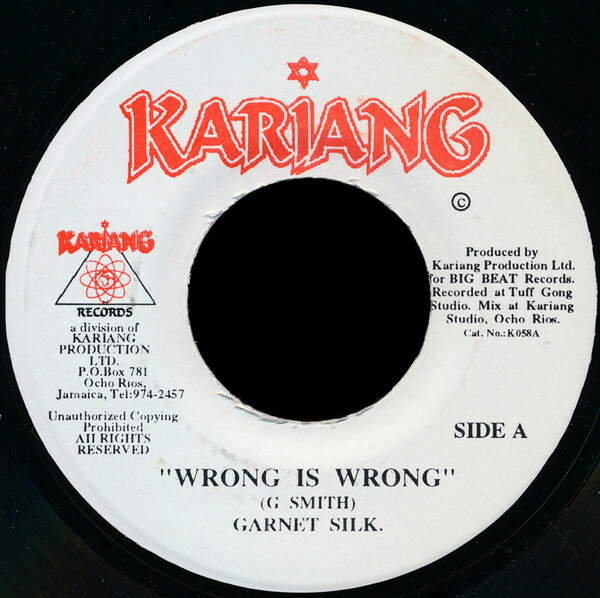 ・アーティスト Garnett Silk ・タイトル Wrong Is Wrong ・レーベル・型番 Kariang Records K058 ・フォーマット 7インチレコード ・コンディション(盤) 良い (VG+) ・コンディション(ジ...