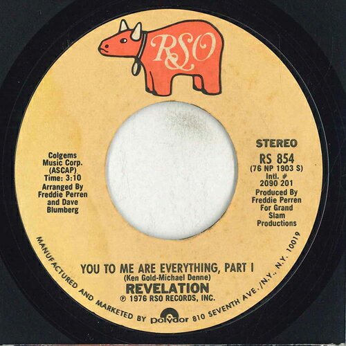 ・アーティスト Revelation ・タイトル You To Me Are Everything ・レーベル・型番 RSO RS854 ・フォーマット 7インチレコード ・コンディション(盤) 良い (VG+) ・コンディション(ジャケッ...
