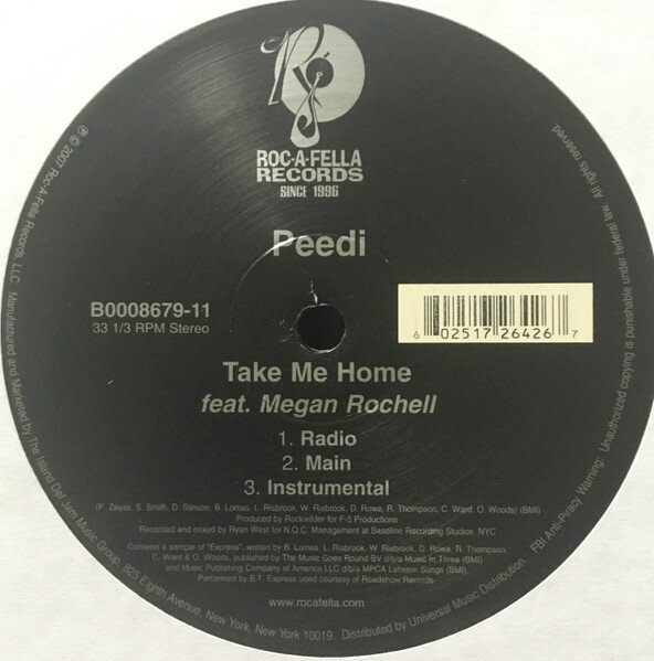 ・アーティスト Peedi Crakk ・タイトル Take Me Home ・レーベル・型番 Roc-A-Fella Records B000867911 ・フォーマット 12インチレコード ・コンディション(盤) 非常に良い(EX) ・...