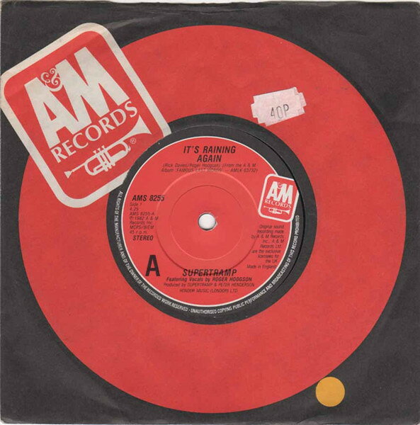 ・アーティスト Supertramp ・タイトル It's Raining Again ・レーベル・型番 A&M Records AMS8255 ・フォーマット 7インチレコード ・コンディション(盤) 良い (VG+) ・コンディション(...
