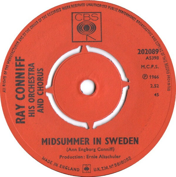・アーティスト Ray Conniff & His Orchestra & Chorus ・タイトル Midsummer In Sweden / Somewhere My Love (Lara's Theme From 'Dr. Zhiva...