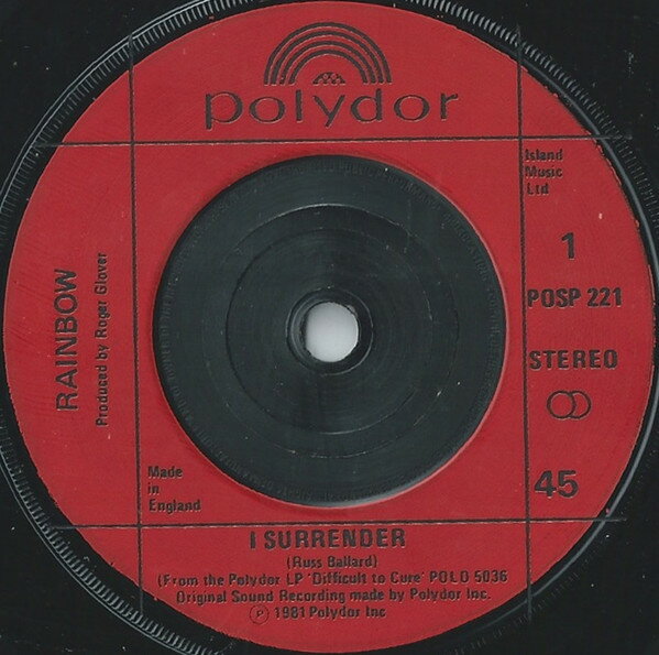 ・アーティスト Rainbow ・タイトル I Surrender ・レーベル・型番 Polydor POSP221 ・フォーマット 7インチレコード ・コンディション(盤) 良い (VG+) ・コンディション(ジャケット) プレインカバー...