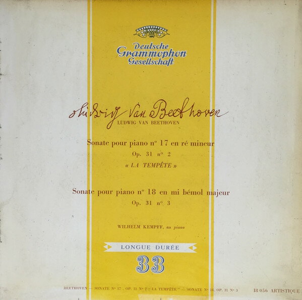 ・アーティスト Wilhelm Kempff , Ludwig van Beethoven ・タイトル Sonate Pour Piano No17 En Re Mineur Op. 31 Nr. 2 "La Tempete" / Sona...