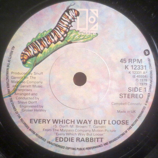・アーティスト Eddie Rabbitt ・タイトル Every Which Way But Loose ・レーベル・型番 Elektra K12331 ・フォーマット 7インチレコード ・コンディション(盤) 良い (VG+) ・コンデ...
