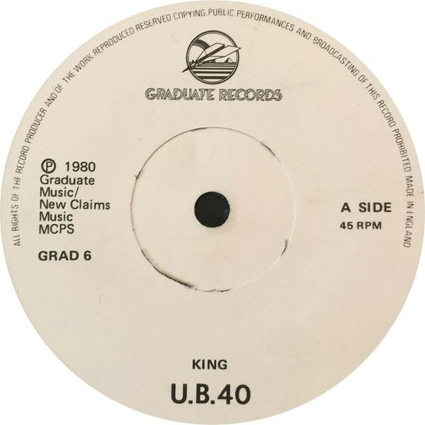 ・アーティスト UB40 ・タイトル King / Food For Thought ・レーベル・型番 Graduate Records GRAD6 ・フォーマット 7インチレコード ・コンディション(盤) 可 (VG) ・コンディション(...