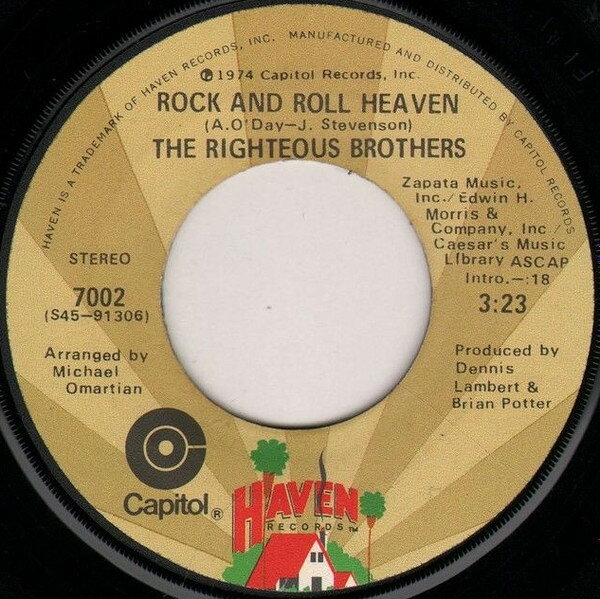 ・アーティスト Righteous Brothers ・タイトル Rock And Roll Heaven ・レーベル・型番 Capitol Records, Haven Records 7002 ・フォーマット 7インチレコード ・コンデ...