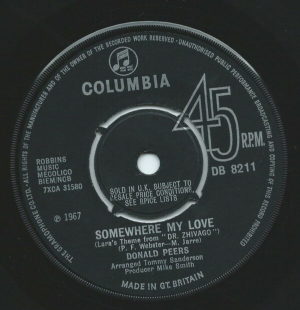 ・アーティスト Donald Peers ・タイトル Somewhere My Love ・レーベル・型番 Columbia DB8211 ・フォーマット 7インチレコード ・コンディション(盤) 良い (VG+) ・コンディション(ジャケ...