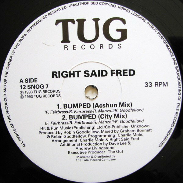 ・アーティスト Right said Fred ・タイトル Bumped ・レーベル・型番 Tug Records 12SNOG7,12SNOG7 ・フォーマット 12インチレコード ・コンディション(盤) 良い (VG+) ・コンディショ...