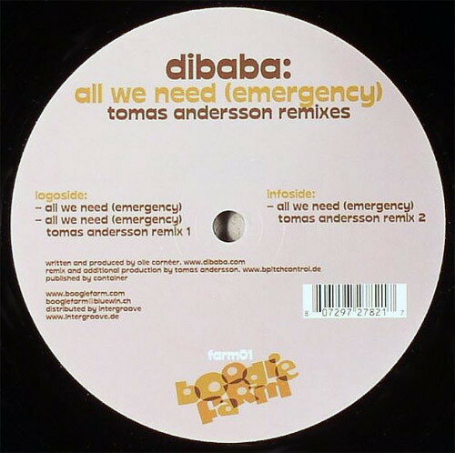 ・アーティスト Dibaba ・タイトル All We Need (Emergency) (Tomas Andersson Remixes) ・レーベル・型番 BoogieFarm FARM01 ・フォーマット 12インチレコード ・コンデ...