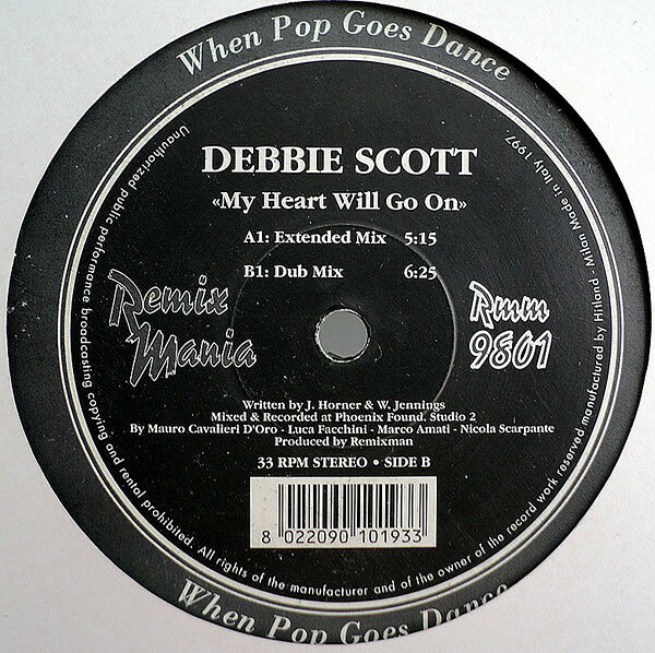・アーティスト Debbie Scott ・タイトル My Heart Will Go On ・レーベル・型番 Remix Mania RMM9801 ・フォーマット 12インチレコード ・コンディション(盤) 良い (VG+) ・コンディ...