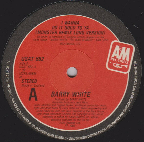 ・アーティスト Barry White ・タイトル I Wanna Do It Good To Ya ・レーベル・型番 A&M Records USAT682 ・フォーマット 12インチレコード ・コンディション(盤) 良い (VG+) ・...