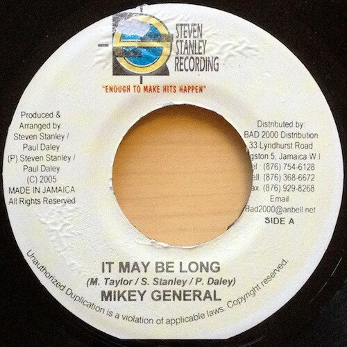 ・アーティスト Mikey General , Daddy Rings ・タイトル It May Be Long/Yeah He ・レーベル・型番 Steven Stanley Recording NONE ・フォーマット 7インチレコード...