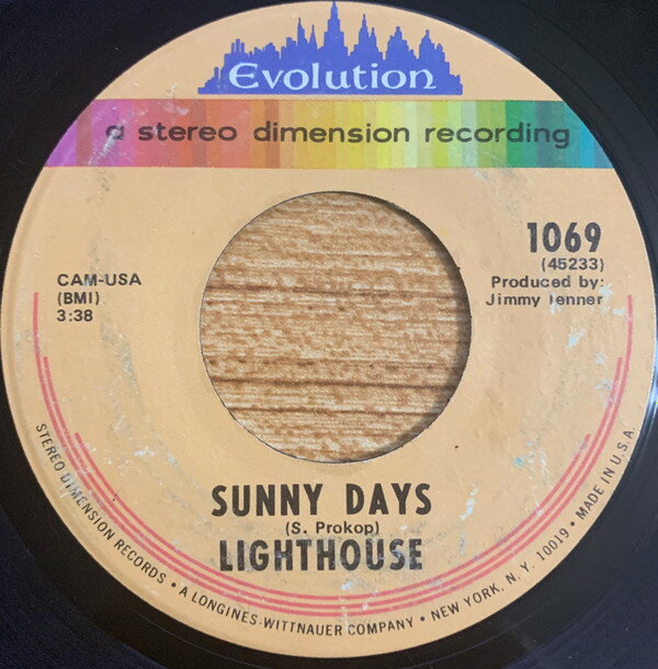 ・アーティスト Lighthouse ・タイトル Sunny Days ・レーベル・型番 Evolution 1069 ・フォーマット 7インチレコード ・コンディション(盤) 可 (VG) ・コンディション(ジャケット) プレインカバー（...