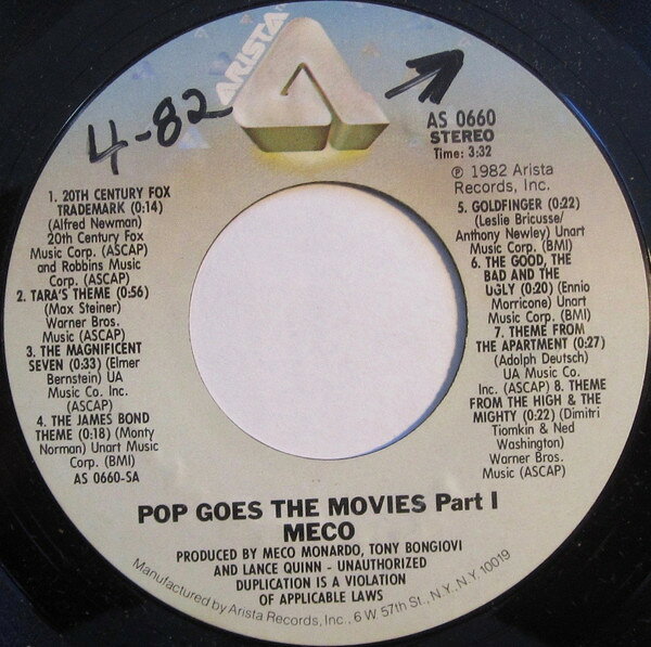 ・アーティスト Meco Monardo ・タイトル Pop Goes The Movies ・レーベル・型番 Arista AS0660 ・フォーマット 7インチレコード ・コンディション(盤) 可 (VG) ・コンディション(ジャケット...