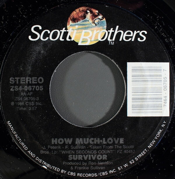 ・アーティスト Survivor ・タイトル How Much Love ・レーベル・型番 Scotti Bros. Records ZS406705 ・フォーマット 7インチレコード ・コンディション(盤) 良い (VG+) ・コンディシ...