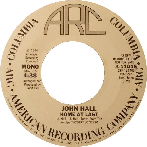 ・アーティスト John Joseph Hall ・タイトル Home At Last ・レーベル・型番 ARC 311015 ・フォーマット 7インチレコード ・コンディション(盤) 可 (VG) ・コンディション(ジャケット) プレイン...
