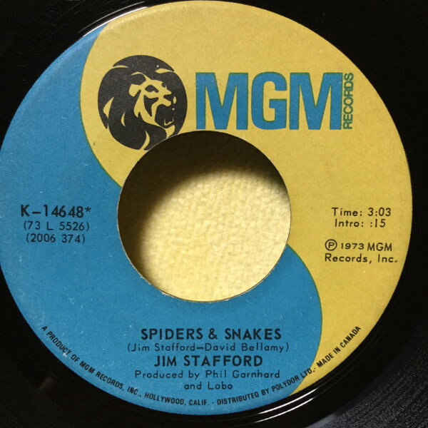 ・アーティスト Jim Stafford ・タイトル Spiders & Snakes ・レーベル・型番 MGM K14648 ・フォーマット 7インチレコード ・コンディション(盤) 良い (VG+) ・コンディション(ジャケット) プレ...
