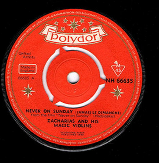 ・アーティスト Helmut Zacharias Und Seine Verzauberten Geigen ・タイトル Never On Sunday(Jamais Le Dimanche) ・レーベル・型番 Polydor NH6663...