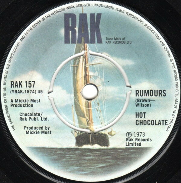 ・アーティスト Hot Chocolate ・タイトル Rumours ・レーベル・型番 RAK RAK157 ・フォーマット 7インチレコード ・コンディション(盤) 良い (VG+) ・コンディション(ジャケット) プレインカバー（元ジ...