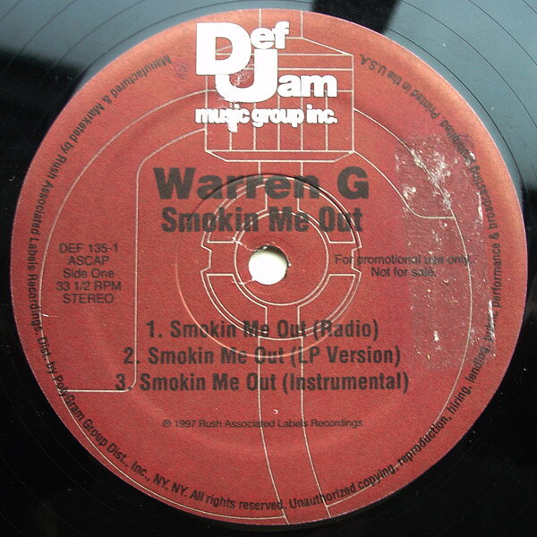 ・アーティスト Warren G ・タイトル Smokin Me Out ・レーベル・型番 Def Jam Recordings DEF1351 ・フォーマット 12インチレコード ・コンディション(盤) 可 (VG) ・コンディション(ジ...