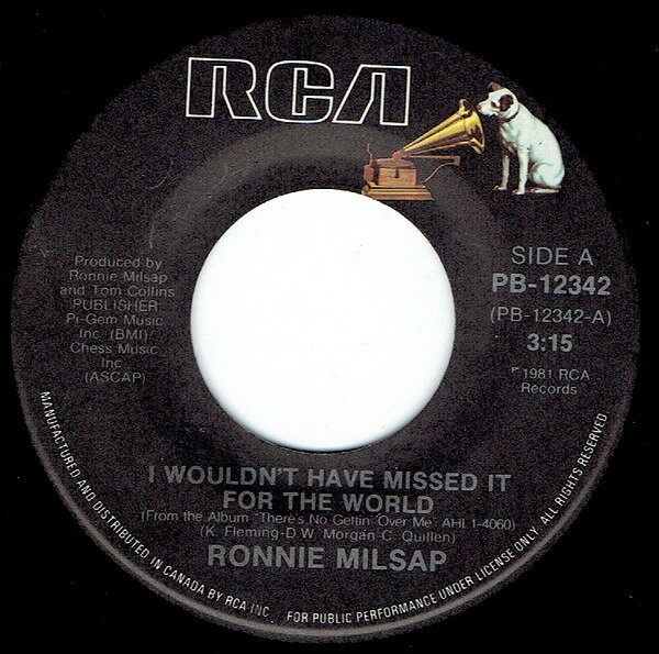 ・アーティスト Ronnie Milsap ・タイトル I Wouldn't Have Missed It For The World ・レーベル・型番 RCA PB12342 ・フォーマット 7インチレコード ・コンディション(盤) 良い...