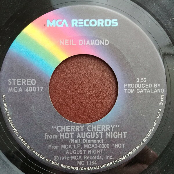 ・アーティスト Neil Diamond ・タイトル Cherry Cherry / Morningside ・レーベル・型番 MCA Records MCA40017 ・フォーマット 7インチレコード ・コンディション(盤) 良い (VG...