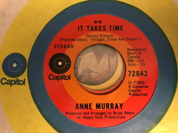 ・アーティスト Anne Murray ・タイトル It Takes Time / Put Your Hand In The Hand ・レーベル・型番 Capitol Records 72642 ・フォーマット 7インチレコード ・コンデ...