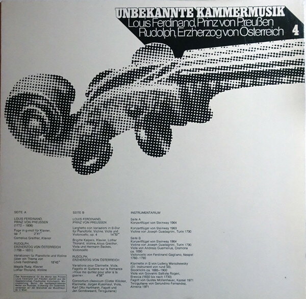 ・アーティスト Louis Ferdinand von Preu?en, Erzherzog Rudolf von ?sterreich ・タイトル Unbekannte Kammermusik 4 ・レーベル・型番 Bayer 06665...