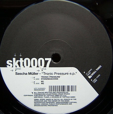 ・アーティスト Sascha M?ller ・タイトル Tronic Pressure E.P. ・レーベル・型番 Skull Tunes SKT0007 ・フォーマット 12インチレコード ・コンディション(盤) 良い (VG+) ・コン...