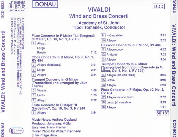 ・アーティスト various ・タイトル Wind And Brass Concerti ・レーベル・型番 Donau DCD8032 ・フォーマット CD ・コンディション(盤) 良い (VG+) ・コンディション(ジャケット) ・コン...