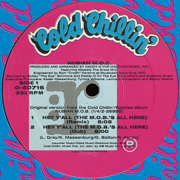 ・アーティスト Nubian M.O.B. ・タイトル Hey Y'all (The M.O.B.'s All Here) ・レーベル・型番 Cold Chillin' 040716 ・フォーマット 12インチレコード ・コンディション(盤...