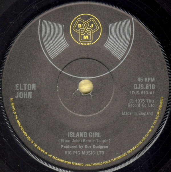・アーティスト Elton John ・タイトル Island Girl ・レーベル・型番 DJM Records (2) DJS610 ・フォーマット 7インチレコード ・コンディション(盤) 良い (VG+) ・コンディション(ジャケッ...