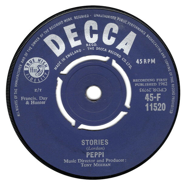 ・アーティスト Peppi ・タイトル Stories ・レーベル・型番 Decca 45F11520 ・フォーマット 7インチレコード ・コンディション(盤) 良い (VG+) ・コンディション(ジャケット) プレインカバー（元ジャケット...