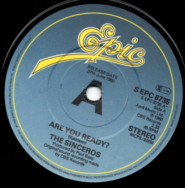 ・アーティスト The Sinceros ・タイトル Are You Ready? ・レーベル・型番 Epic SEPC8735PROMO ・フォーマット 7インチレコード ・コンディション(盤) 良い (VG+) ・コンディション(ジャケ...