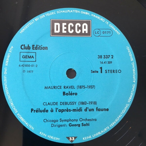 ・アーティスト Sir Georg Solti, Chicago Symphony Orchestra ; Ravel, Debussy ・タイトル Bolero / La Mer, Prelude A L'apres-midi D'un ...