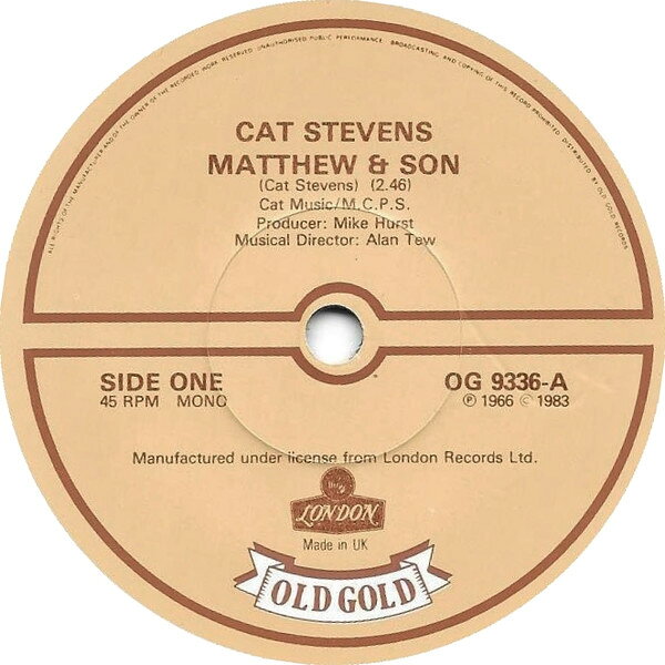 ・アーティスト Cat Stevens ・タイトル Matthew & Son / I Love My Dog ・レーベル・型番 Old Gold OG9336 ・フォーマット 7インチレコード ・コンディション(盤) 良い (VG+) ・...