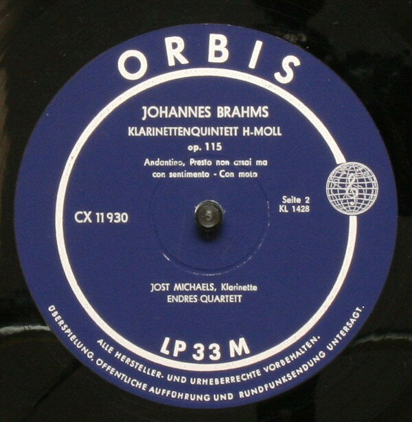 ・アーティスト Johannes Brahms ・タイトル Klarinettenquintett H-Moll Op. 115 ・レーベル・型番 Orbis CX11930 ・フォーマット LPレコード ・コンディション(盤) 良い (V...