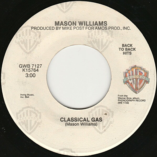 ・アーティスト Mason Williams ・タイトル Classical Gas / Baroque-A-Nova ・レーベル・型番 Warner Bros. Records GWB7127 ・フォーマット 7インチレコード ・コンディ...
