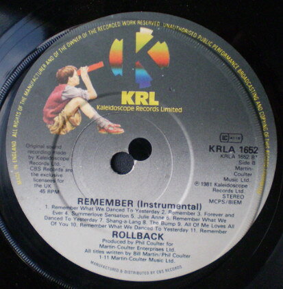・アーティスト Rollback ・タイトル Remember ・レーベル・型番 Kaleidoscope Records Limited KRLA1652 ・フォーマット 7インチレコード ・コンディション(盤) 良い (VG+) ・コン...