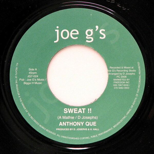 ・アーティスト Anthony Que / Sandeno ・タイトル Sweat / Mankind ・レーベル・型番 Joe G's UK JG7024 ・フォーマット 7インチレコード ・コンディション(盤) 新品 (M) ・コンディ...