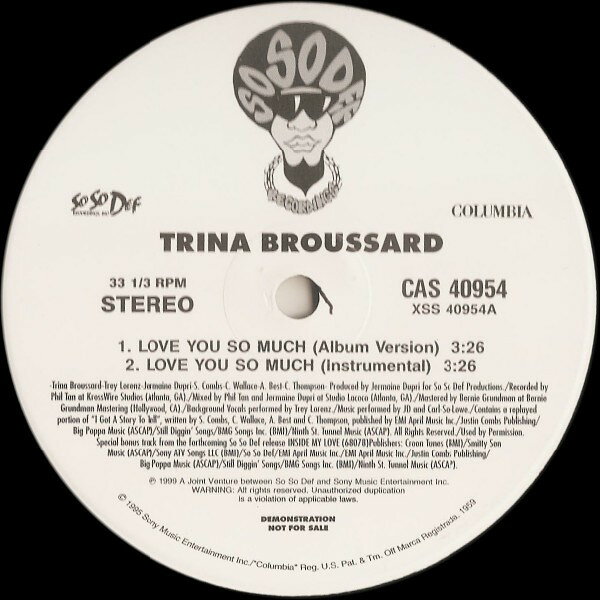 ・アーティスト Trina Broussard ・タイトル Love You So Much ・レーベル・型番 So So Def CAS40954 ・フォーマット 12インチレコード ・コンディション(盤) 良い (VG+) ・コンディシ...